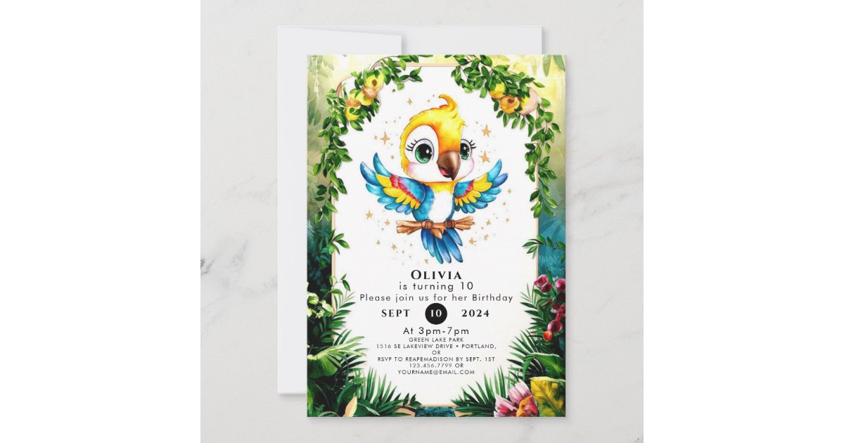 Pastel Jungle Parrot Birthday Invitation | Zazzle