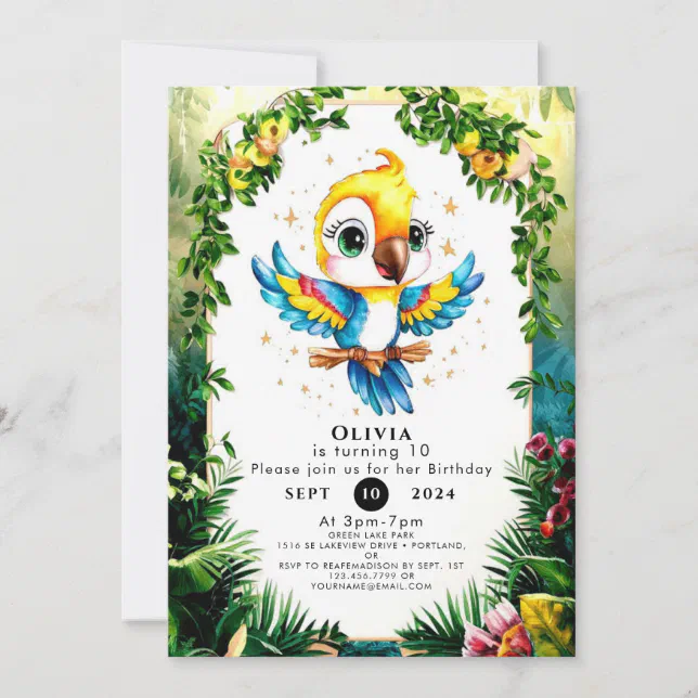 Pastel Jungle Parrot Birthday Invitation | Zazzle