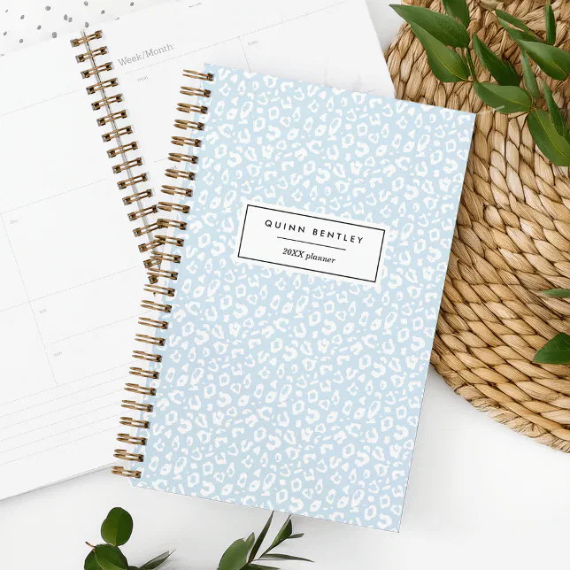 Pastel Leopard Print Personalized Planner | Sky | Zazzle