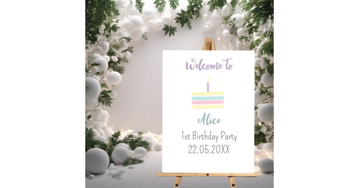 Pastel lilac pink yellow cake 1st Birthday party Foam Board | Zazzle