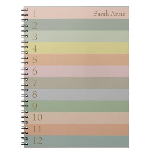 Pastel Lines with Large Gold Numbers Notebook | Zazzle