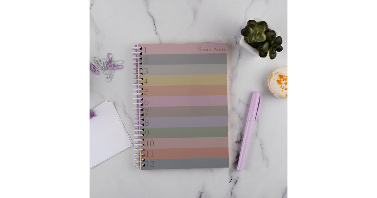 Pastel Lines with Large Gold Numbers Notebook | Zazzle