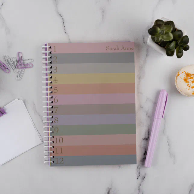 Pastel Lines with Large Gold Numbers Notebook | Zazzle