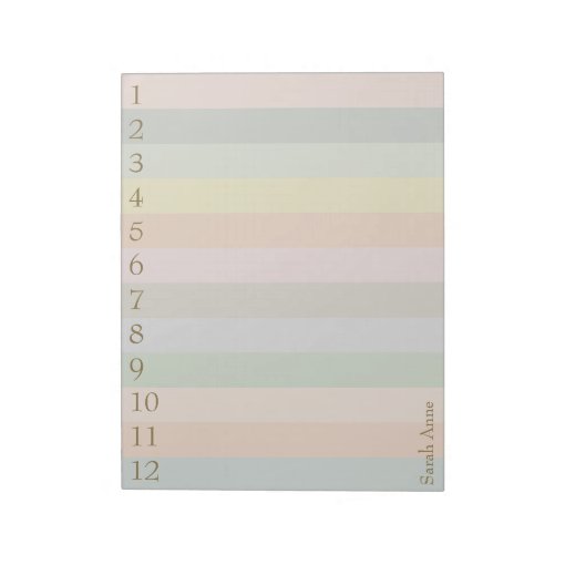Pastel Lines with Large Gold Numbers Notepad | Zazzle