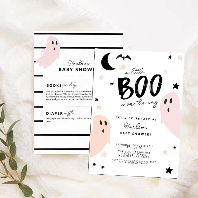 Pastel Little Boo on the way Halloween Baby Shower Invitation | Zazzle