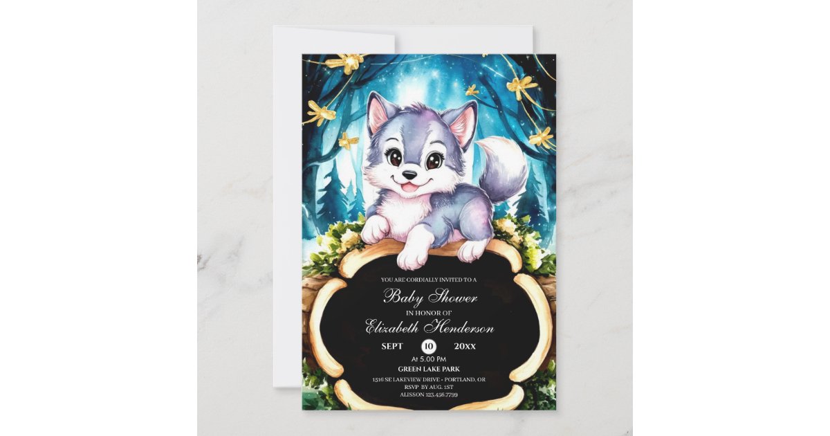 Pastel Little Wolf Baby Shower Invitation | Zazzle