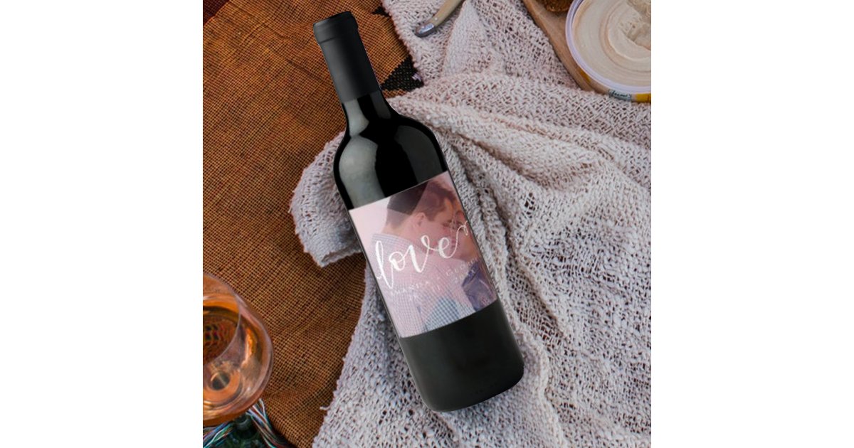 Pastel Love Photo Personalized Wedding Wine Label | Zazzle