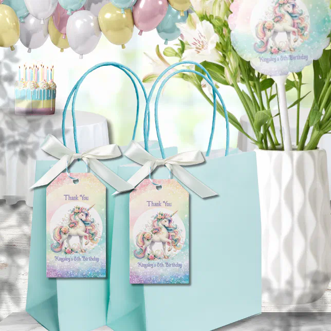 Pastel Lovely Rainbow Unicorn Thank You Gift Tags | Zazzle