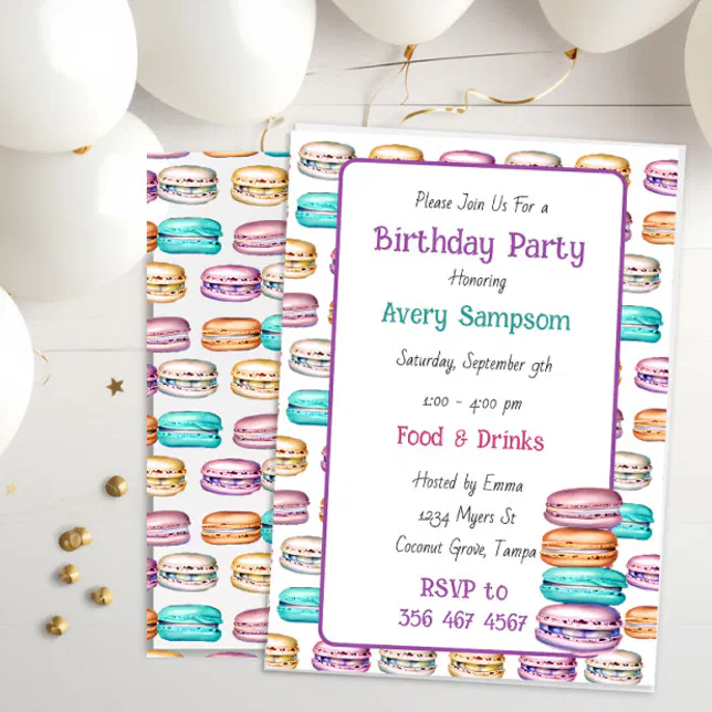 Pastel Macaron Themed Birthday Party Invitation | Zazzle