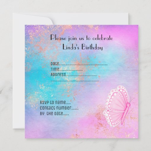 Pastel marble gold butterfly invitation | Zazzle