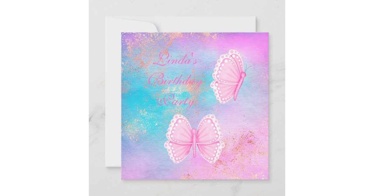 Pastel marble gold butterfly invitation | Zazzle