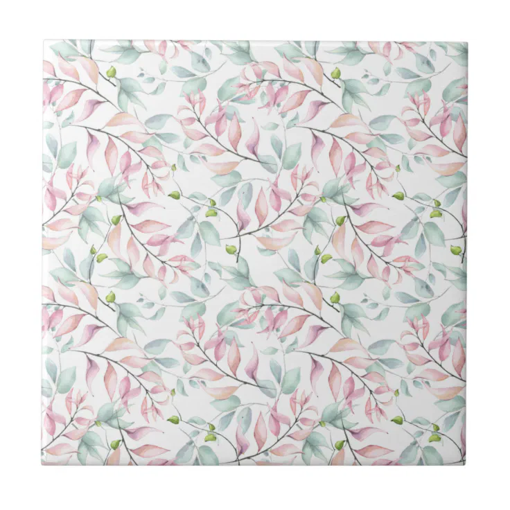 Pastel Mauve and Sage Dancing Leaves Ceramic Tile | Zazzle