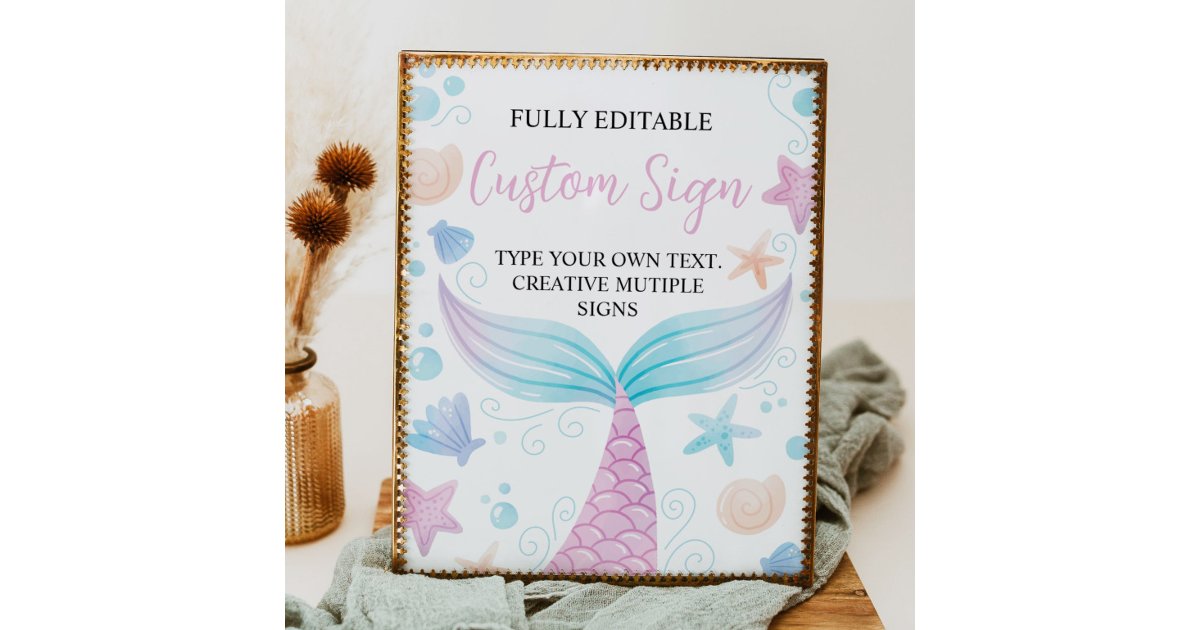 Pastel Mermaid Birthday Party Table Sign | Zazzle