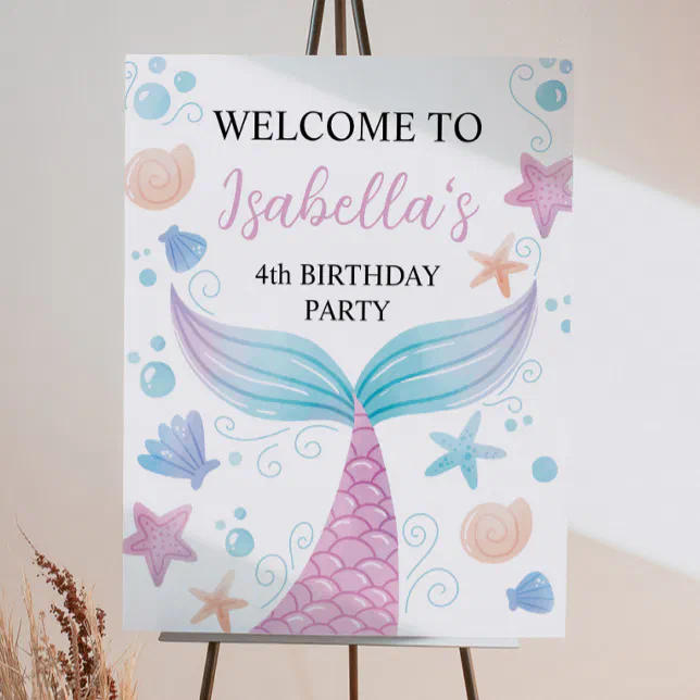 Pastel Mermaid Birthday Welcome Sign | Zazzle