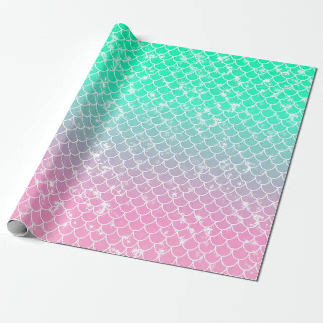 Pastel Mermaid Scales Pink Green Ombre Wrapping Paper | Zazzle
