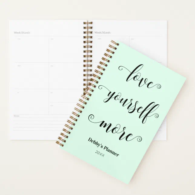 Pastel Mint Inspirational Self Care Quote Planner | Zazzle