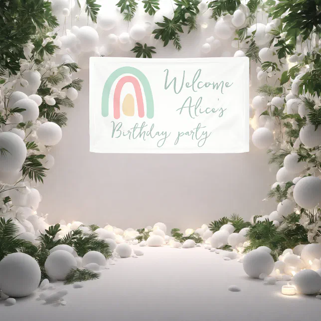 Pastel minty rainbow Baby 1st Birthday Party Banner | Zazzle