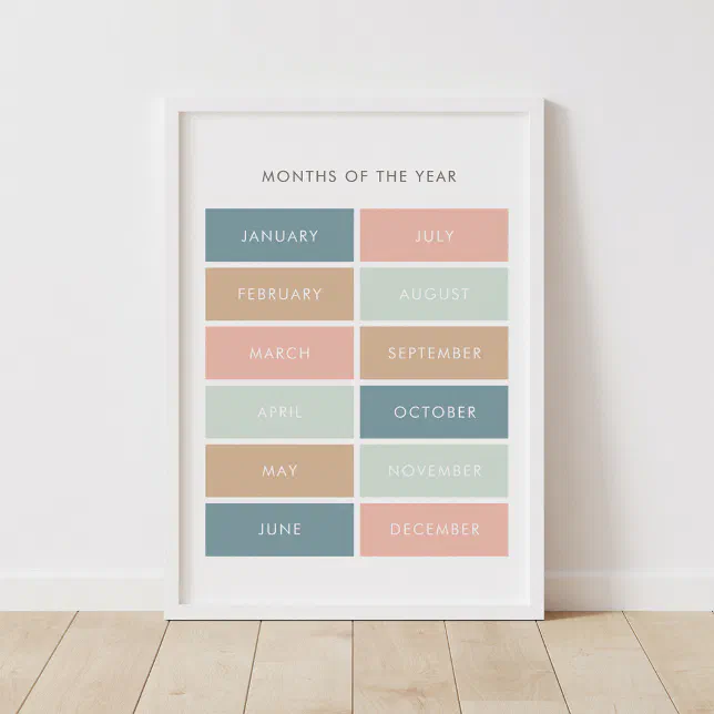 Pastel Months of the Year Classroom Poster | Zazzle