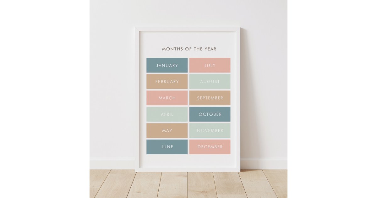 Pastel Months of the Year Classroom Poster | Zazzle