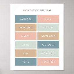 Pastel Months of the Year Classroom Poster | Zazzle