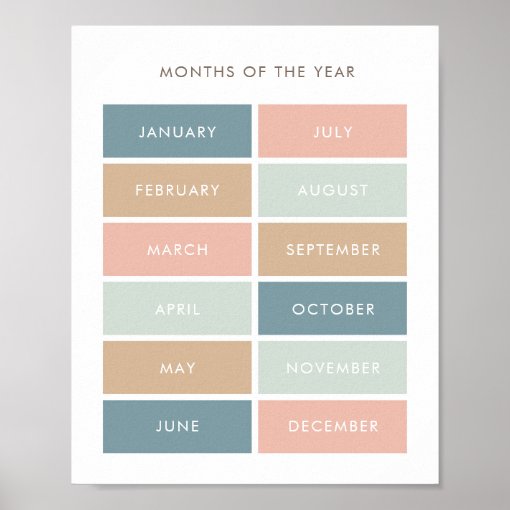 Pastel Months of the Year Classroom Poster | Zazzle