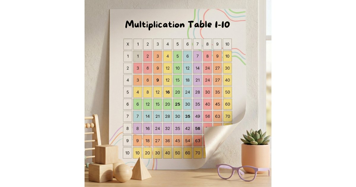 Pastel Multiplication Table 1–10 Poster for Kids | Zazzle
