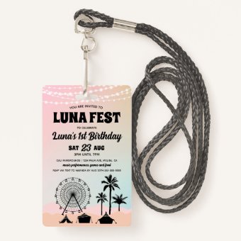 Pastel Music Festival Birthday Invitation Lanyard Badge | Zazzle