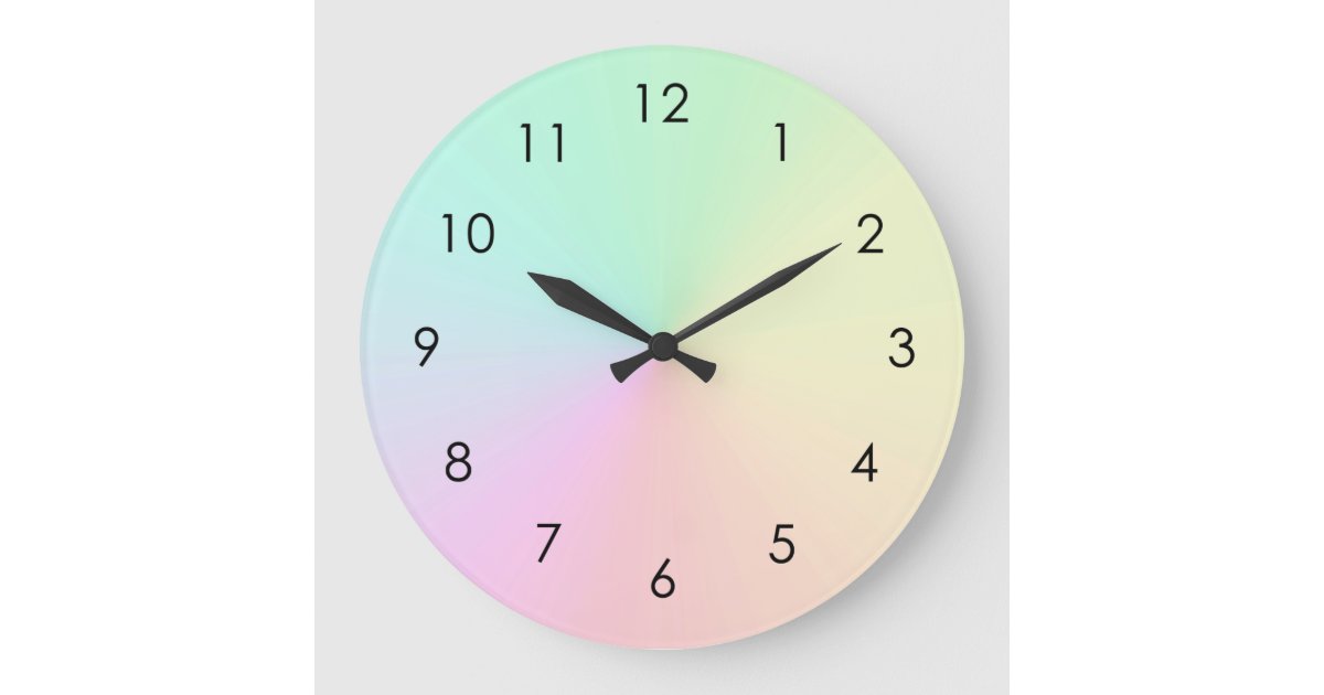 Pastel Muted Gradient Ombre Rainbow Large Clock | Zazzle