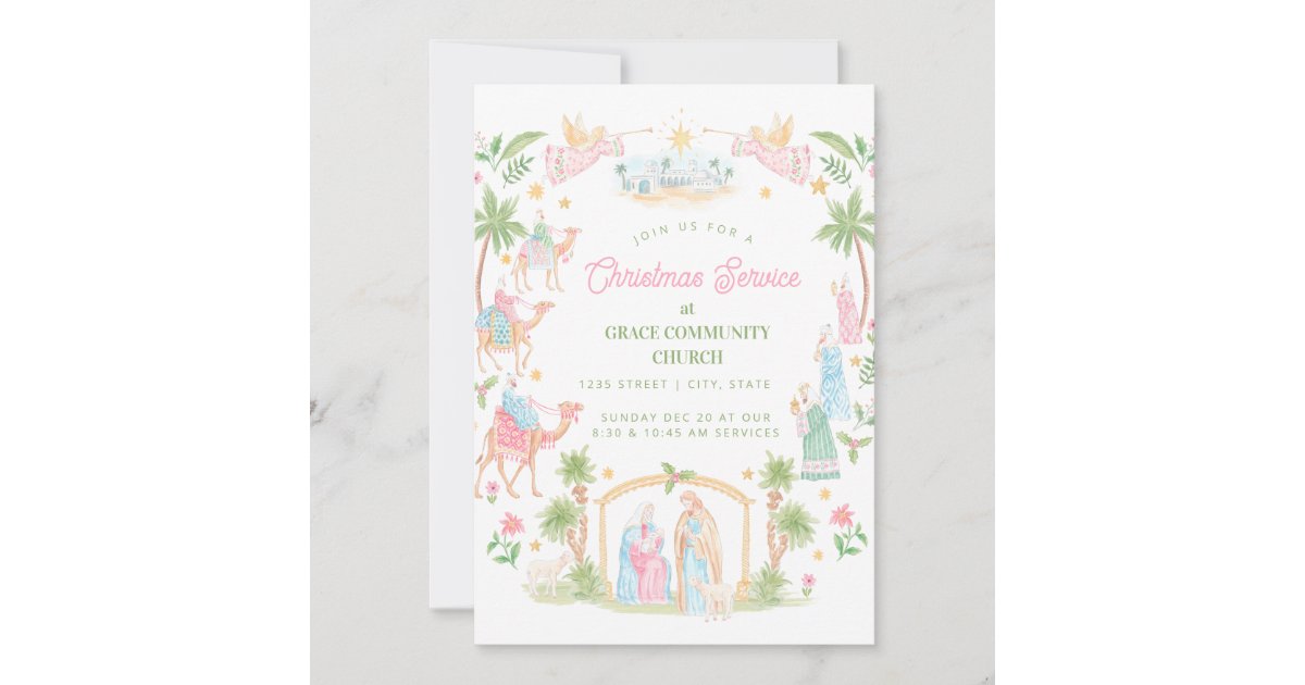 Pastel Nativity Christmas Service | Church Invitation | Zazzle