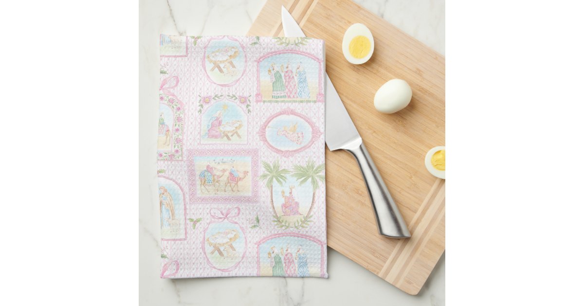 Pastel Nativity Scenes Christmas Kitchen Towel | Zazzle