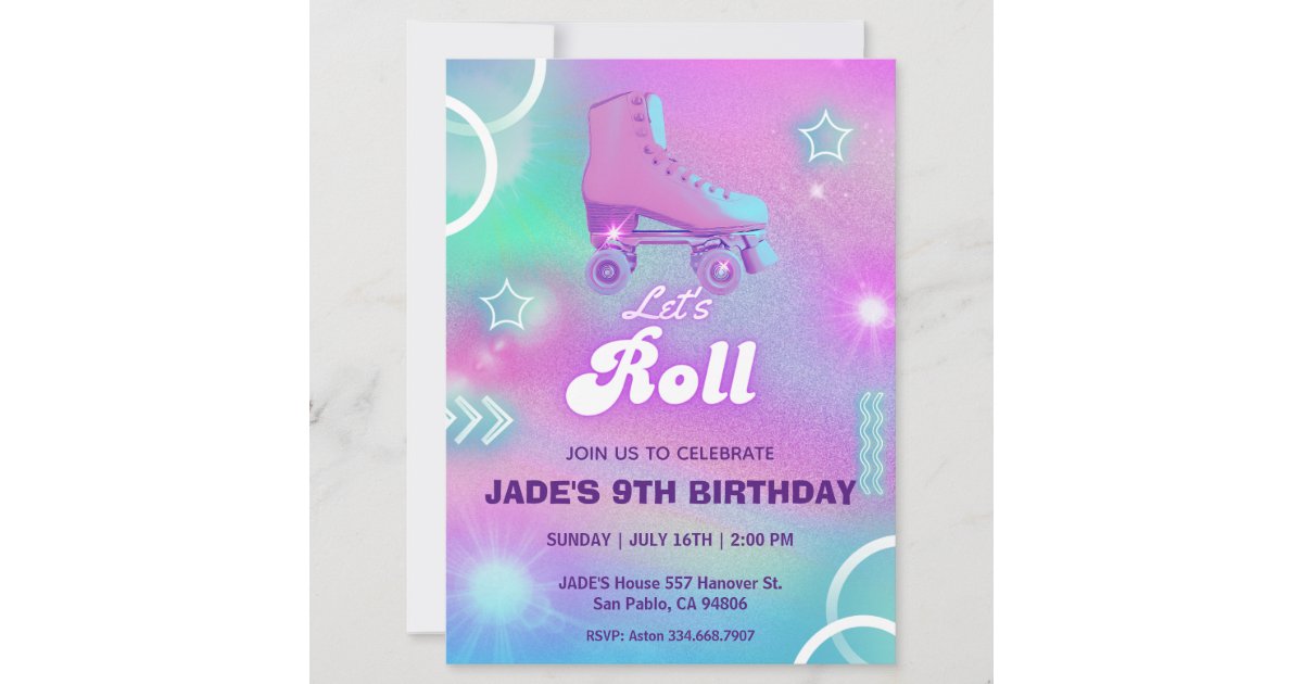 Pastel Neon Roller Skating Birthday Party Invitation | Zazzle
