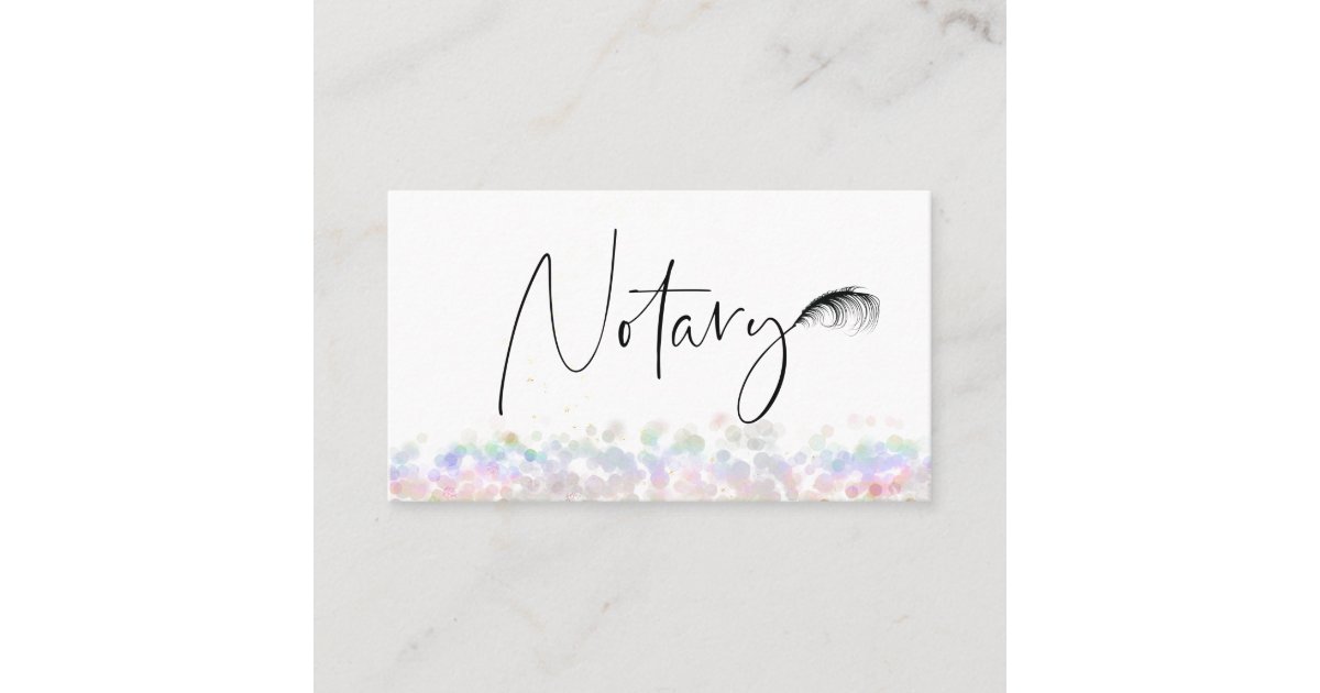 Pastel NOTARY PHOTO Pen Feather Signing Agent Business Card | Zazzle