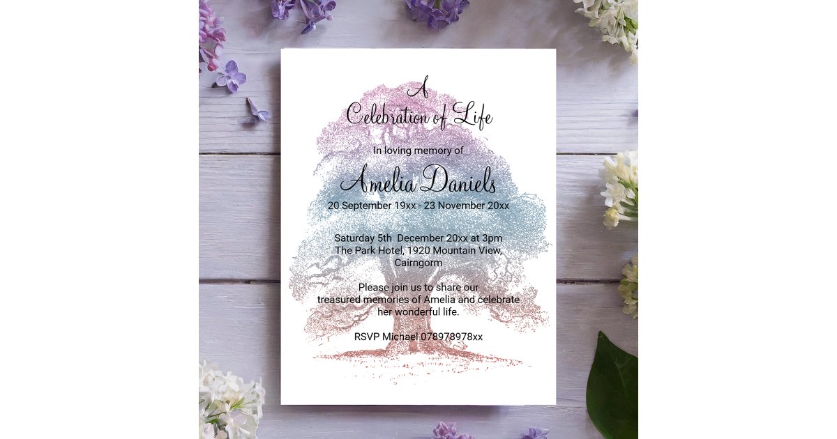 Pastel Oak Tree Celebration of Life Card | Zazzle