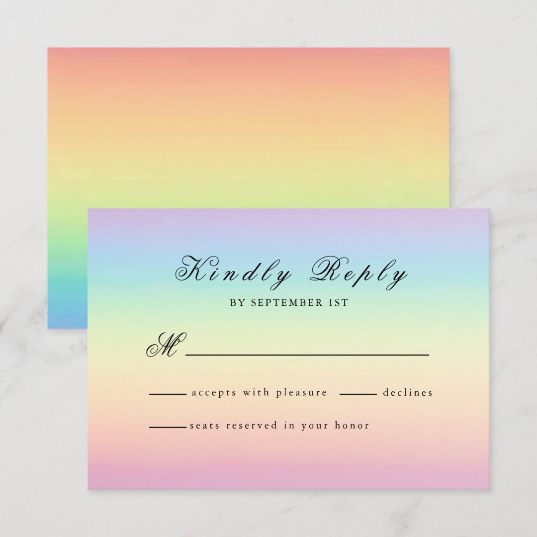 Pastel Ombre Rainbow Colors Wedding RSVP Card | Zazzle