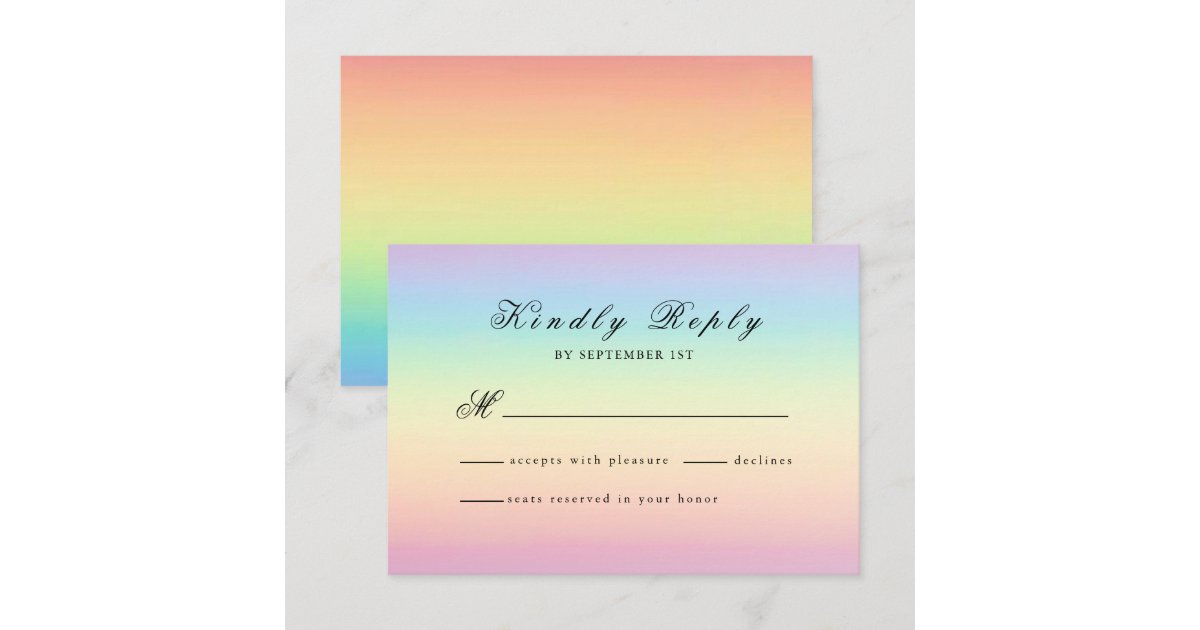 Pastel Ombre Rainbow Colors Wedding RSVP Card | Zazzle