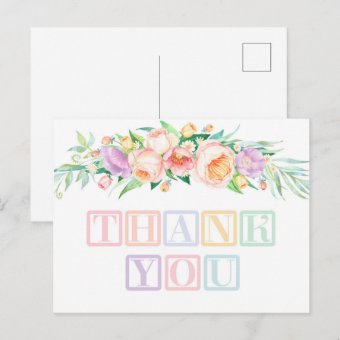Pastel or Sherbet Baby Blocks Shower Thank You Postcard | Zazzle