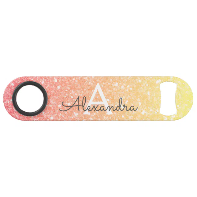 Pastel Orange Gold Glitter & Sparkle Monogram Bar Key | Zazzle
