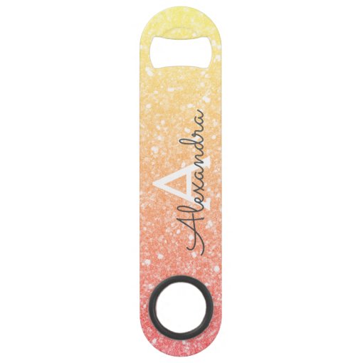 Pastel Orange Gold Glitter & Sparkle Monogram Bar Key | Zazzle