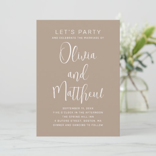 Pastel pale taupe typography script wedding + QR Invitation | Zazzle