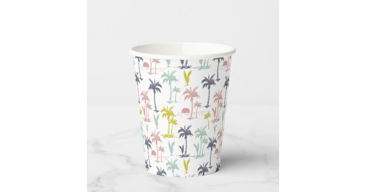 Pastel Palm Tree by the Beach Pattern Paper Cups | Zazzle