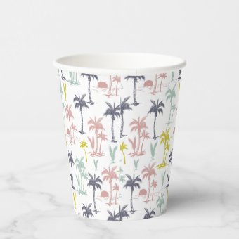 Pastel Palm Tree by the Beach Pattern Paper Cups | Zazzle