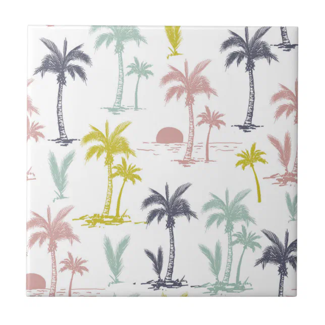 Pastel Palm Tree by the Beach Pattern Tile | Zazzle
