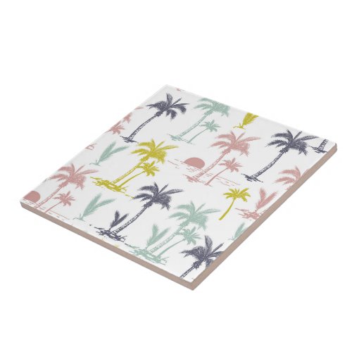 Pastel Palm Tree by the Beach Pattern Tile | Zazzle