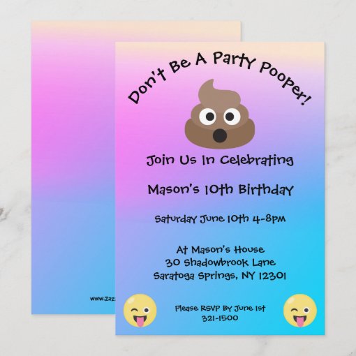 Pastel Party Pooper Emoji Birthday Invite | Zazzle