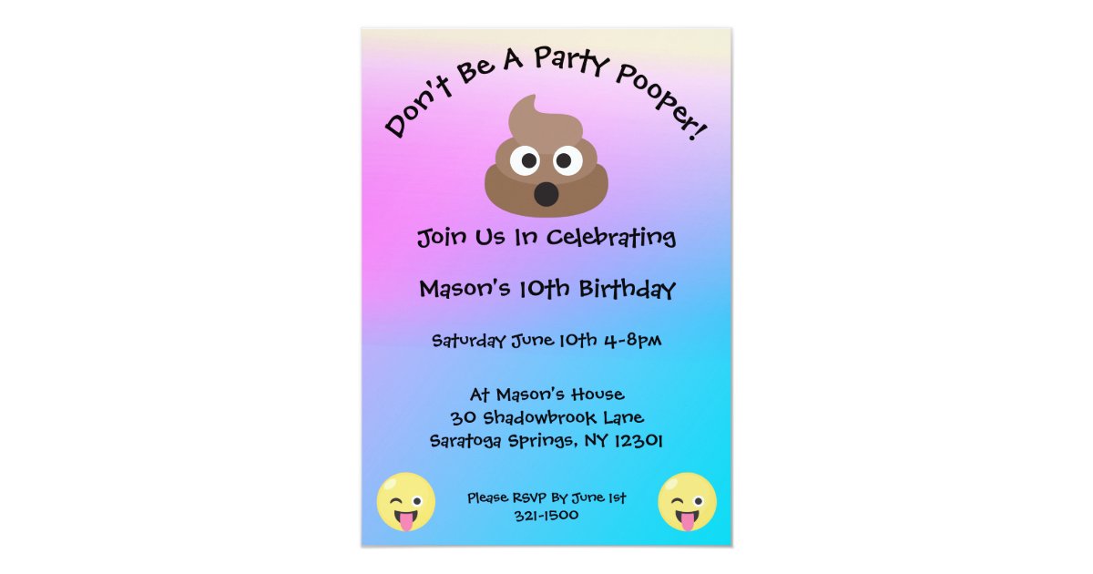 Pastel Party Pooper Emoji Birthday Invite | Zazzle.com