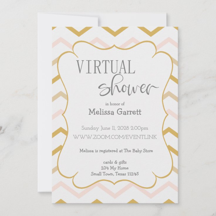 Pastel Peach and Gold Zig Zag Virtual Invitation | Zazzle