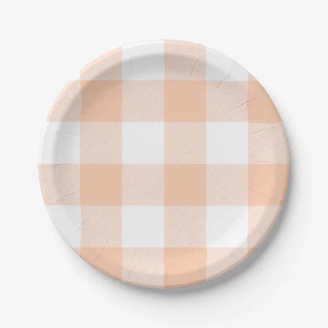 Pastel Peach Gingham Plaid Pattern Paper Plates | Zazzle
