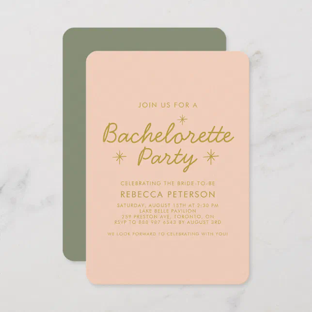 Pastel Peach Golden Typography Bachelorette Party Invitation | Zazzle