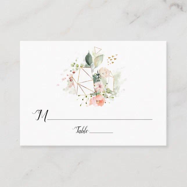 Pastel Peach Pink Gold Geometric Flat Place Cards | Zazzle