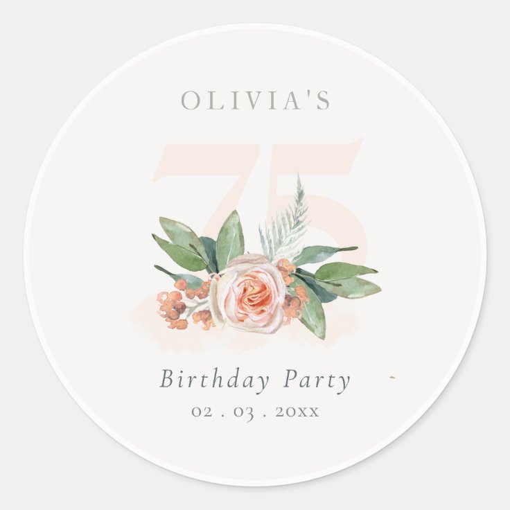 Pastel Peach Rose Floral Bunch Any age Birthday Classic Round Sticker ...